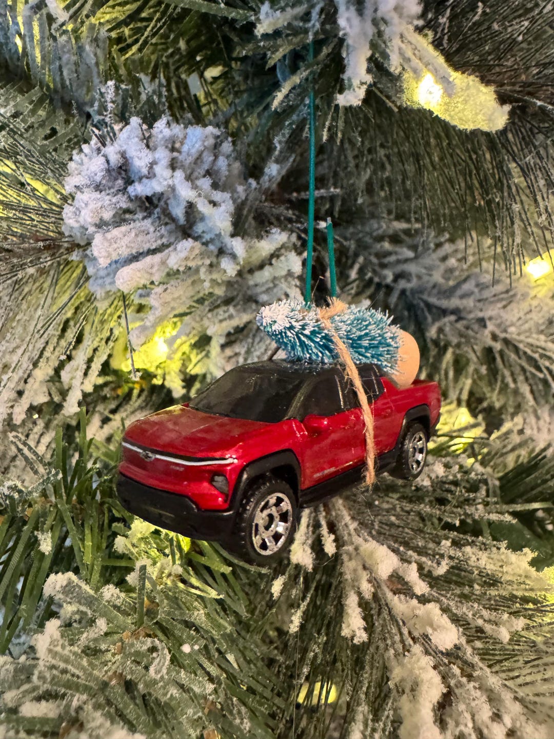Chevy Silverado EV Red Carrying Christmas Tree Christmas Ornament Hot ...