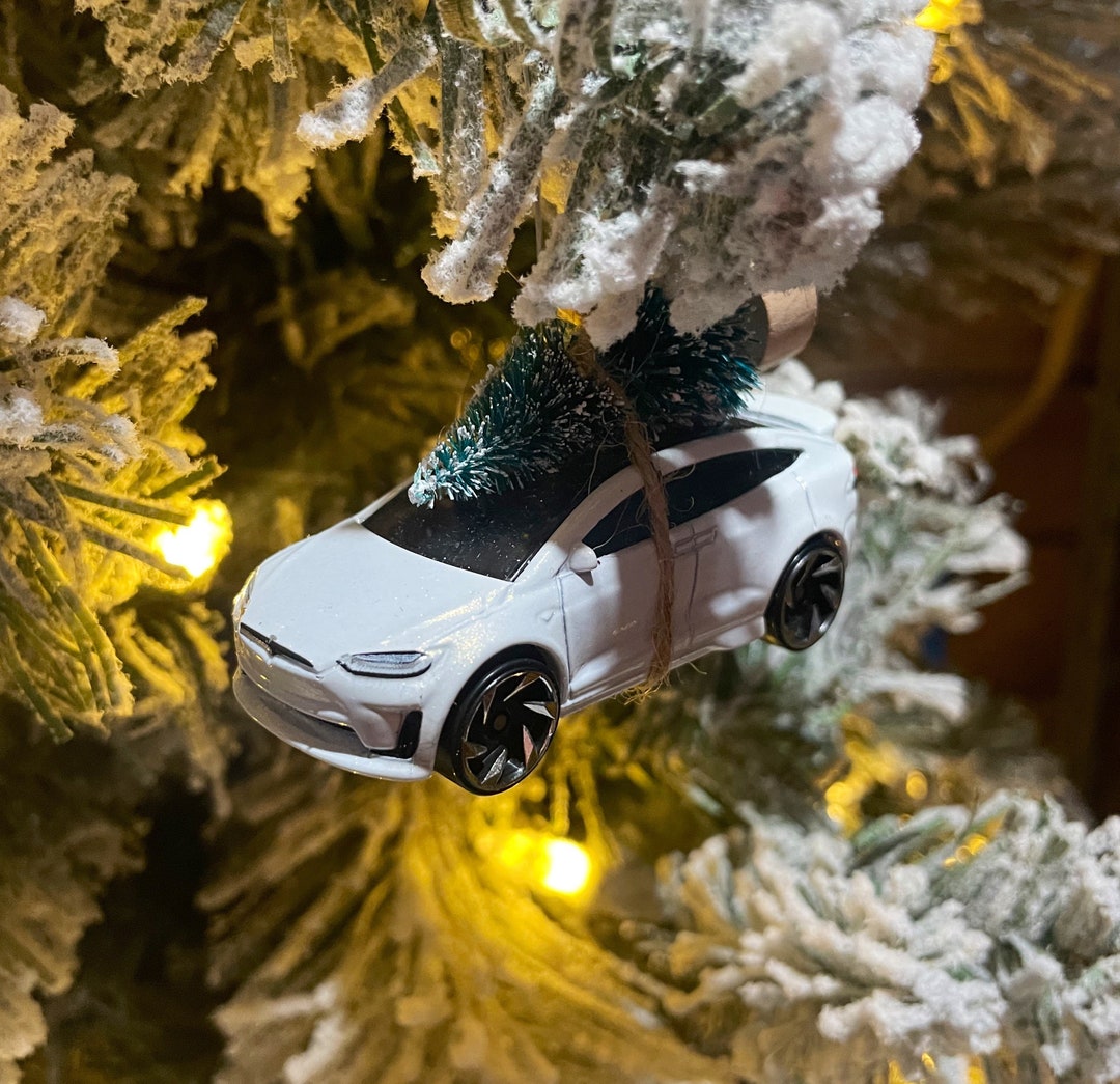 Tesla Model X White Carrying Christmas Tree Christmas Ornament Hot ...
