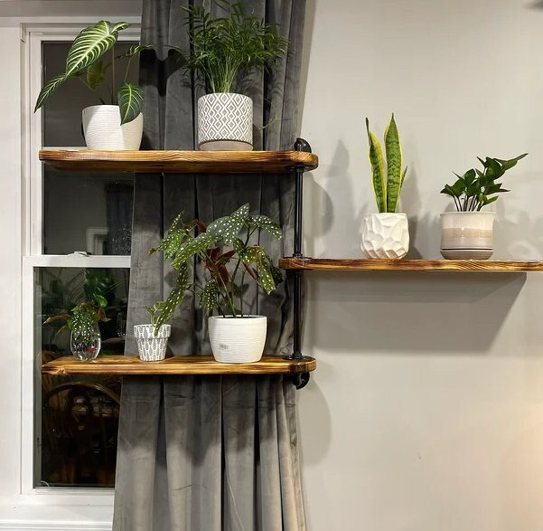 Swivel Industrial Black Pipe Shelf for Window or Wall, 1, 2 or 3 Tier ...