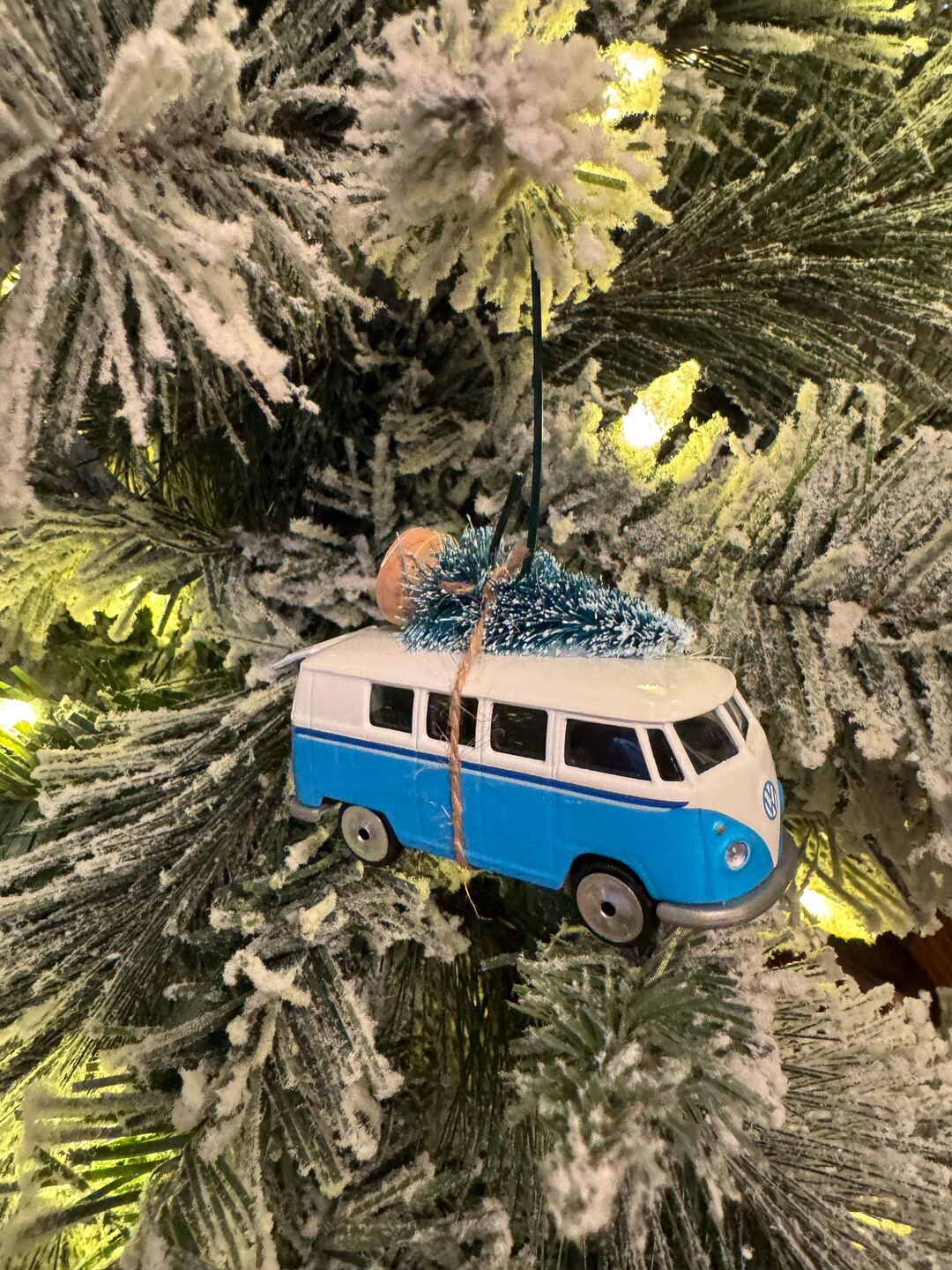 VW Bus Blue Carrying Christmas Tree Christmas Ornament Hot Wheel Gift ...