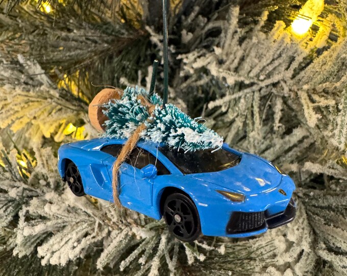 Lamborghini Aventador Blue Car Carrying Christmas Tree Christmas ...