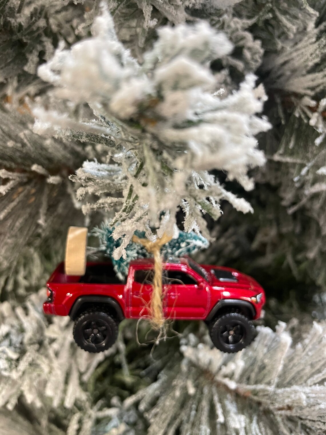 Toyota Tacoma Red Carrying Christmas Tree Christmas Ornament Hot Wheel ...