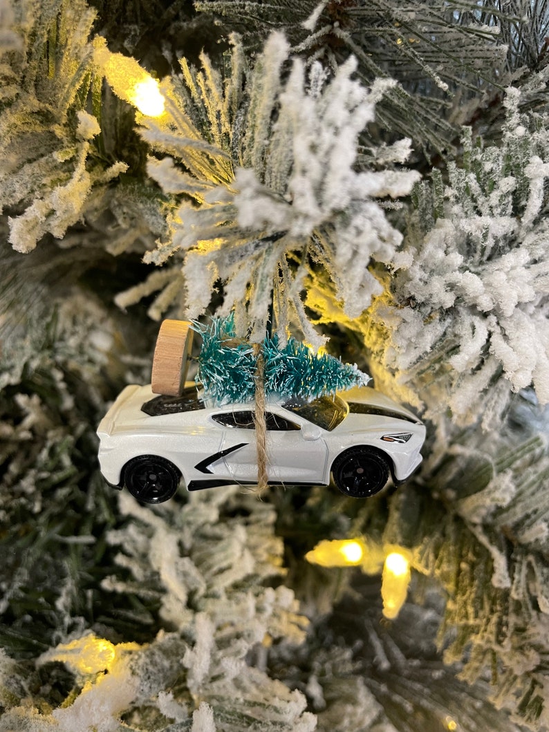 Corvette C8 White Carrying Christmas Tree Christmas Ornament Hot Wheel ...