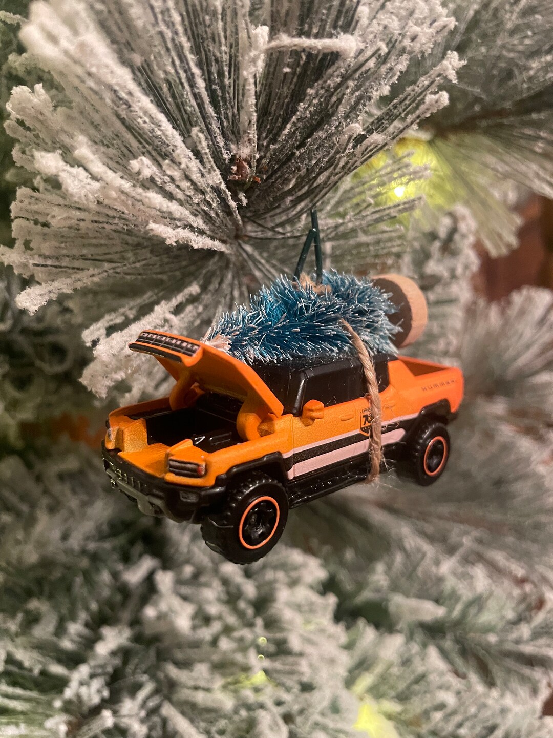 Hummer EV Orange Carrying Christmas Tree Christmas Ornament Hot Wheel ...