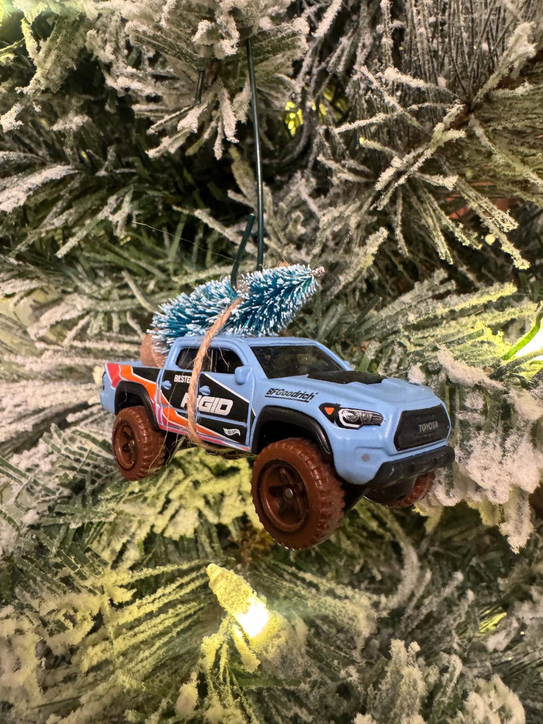 Toyota Tacoma Blue Carrying Christmas Tree Christmas Ornament Hot Wheel ...