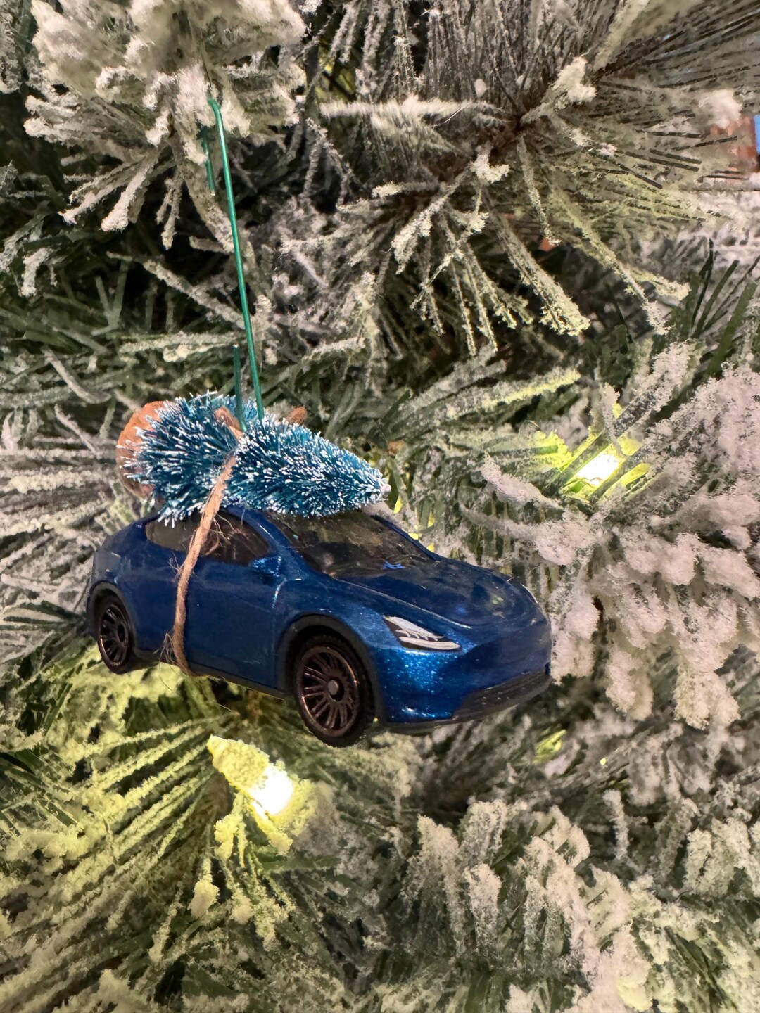 Tesla Model Y BLUE Carrying Christmas Tree Christmas Ornament Matchbox ...