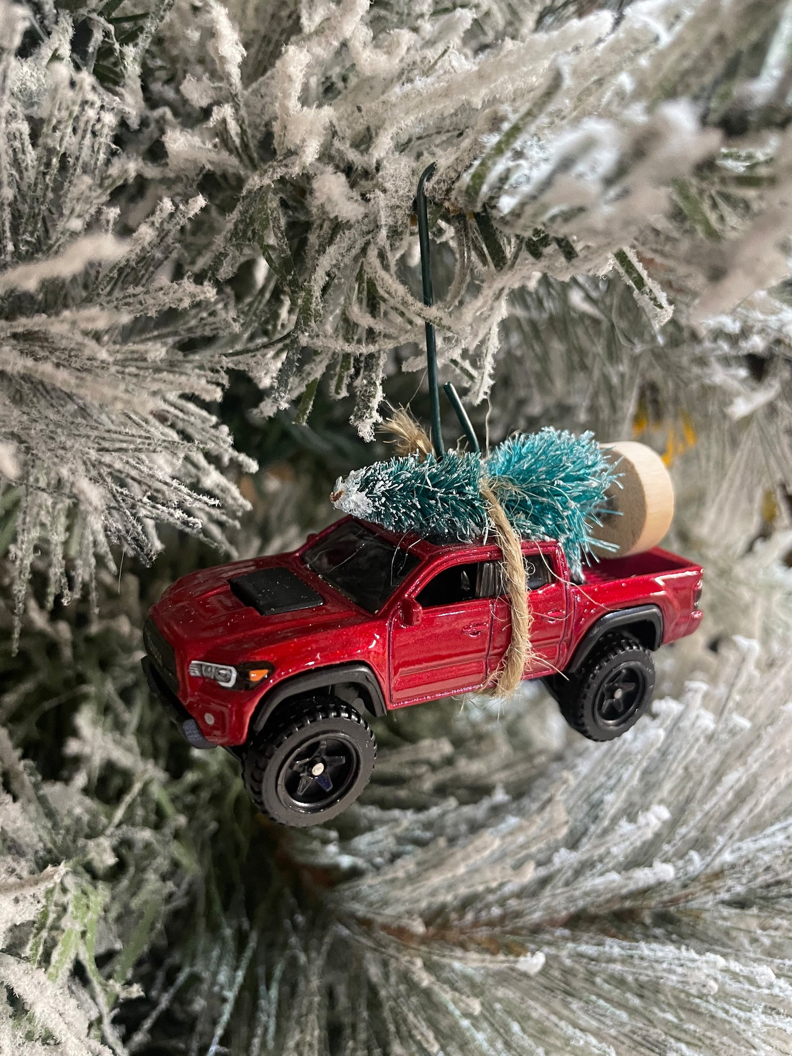 Toyota Tacoma Red Carrying Christmas Tree Christmas Ornament Hot Wheel ...