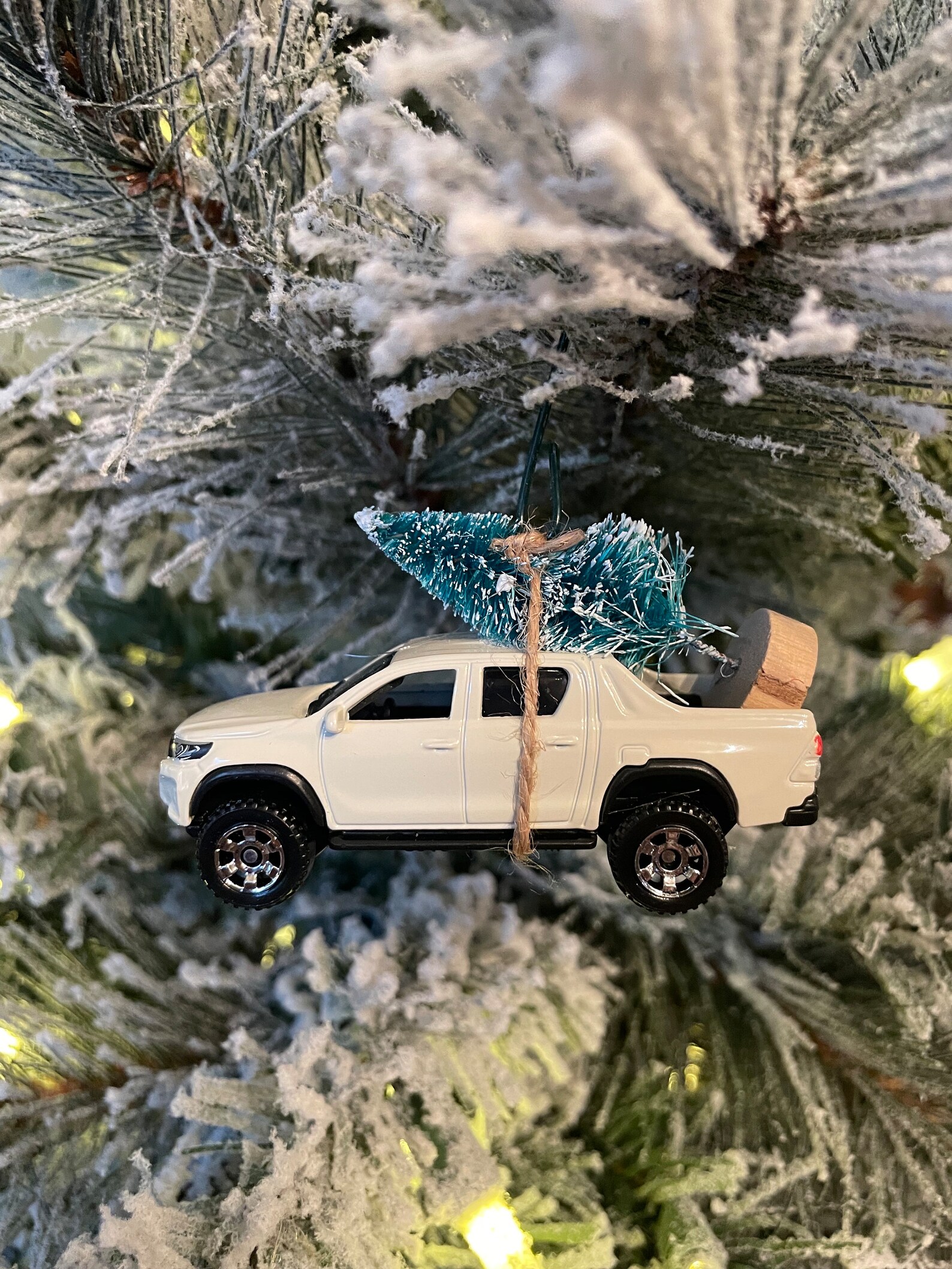 Toyota Hilux White Carrying Christmas Tree Christmas Ornament Hot Wheel ...