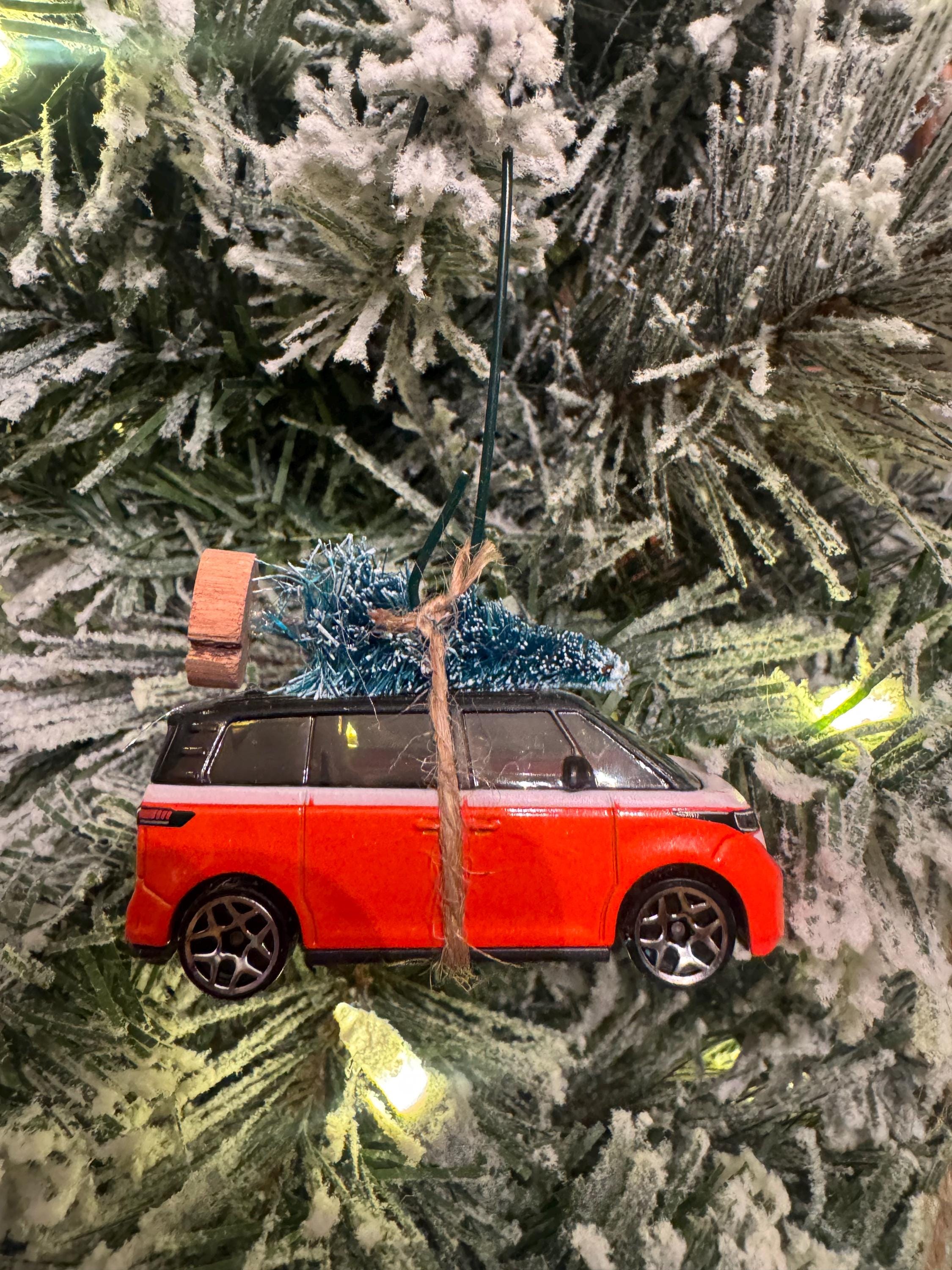 VW ID BUZZ Orange Carrying Christmas Tree Christmas Ornament Hot Wheel ...