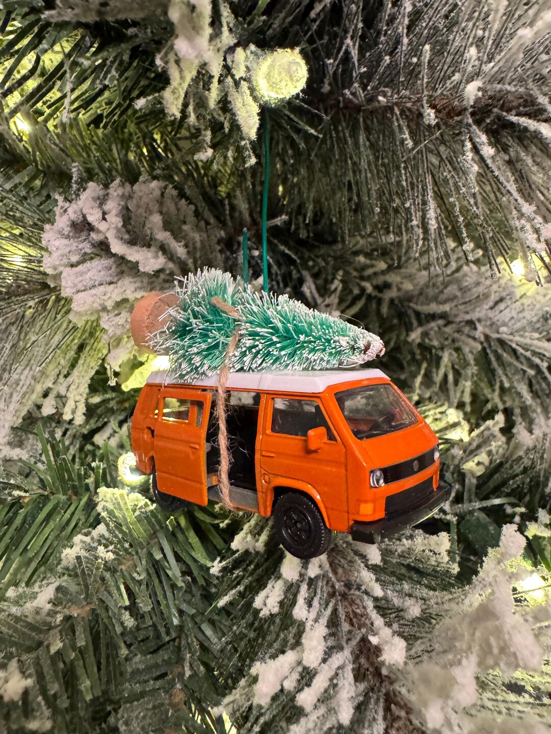 VW T3 Bus Orange Carrying Christmas Tree Christmas Ornament Volkswagen ...