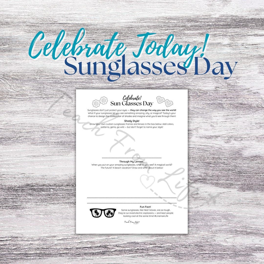 Sunglasses Day Printable: Design & Writing Prompt for Kids (digital ...