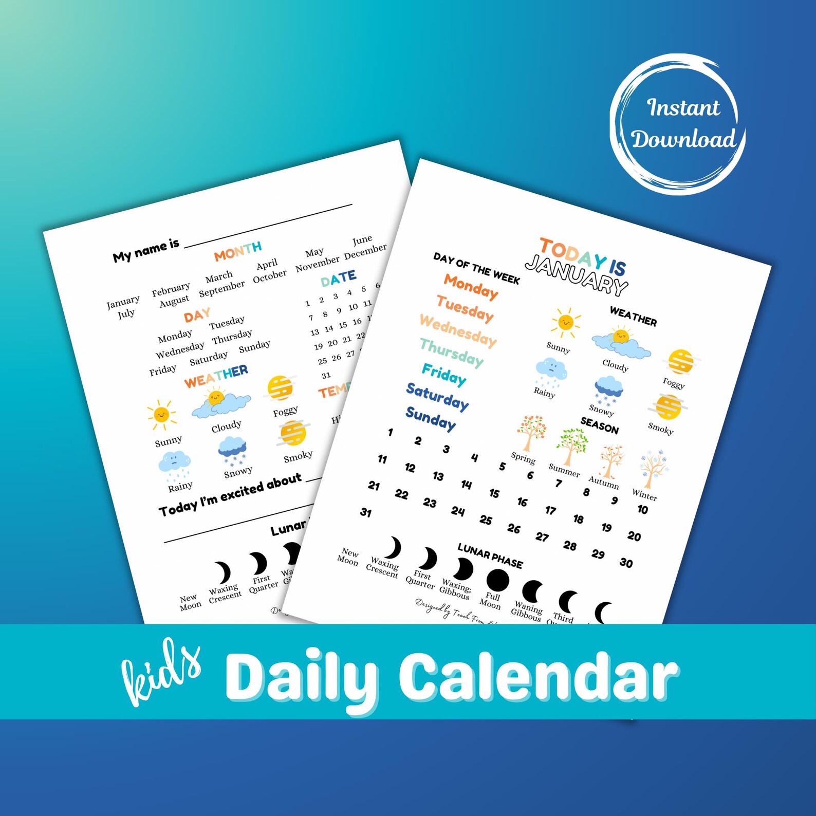Printable Kids Daily Calendar: Homeschool Learning (PDF Download) - Etsy