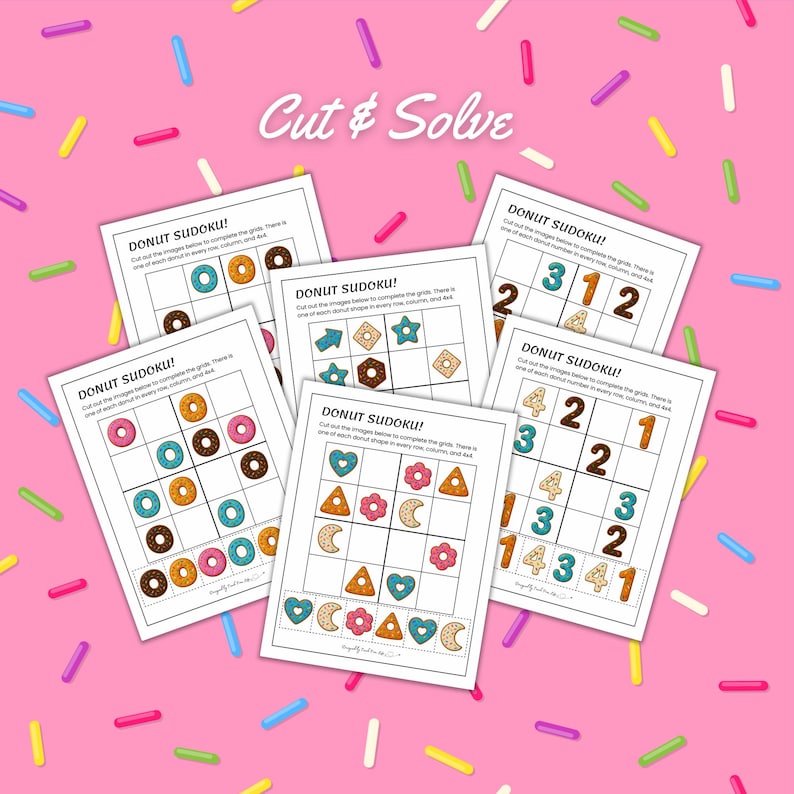 Donut Sudoku Printable Pack for Kids | Cut & Paste Logic Puzzles | 4x4 ...