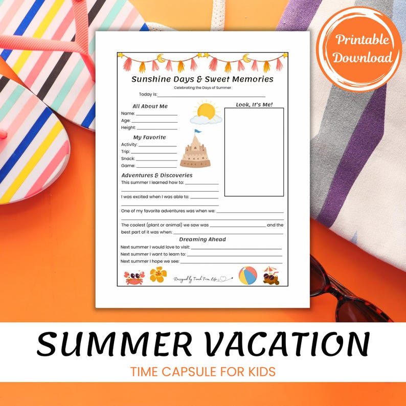 Summer Vacation All About Me Time Capsule | Summer Vacation Memory ...