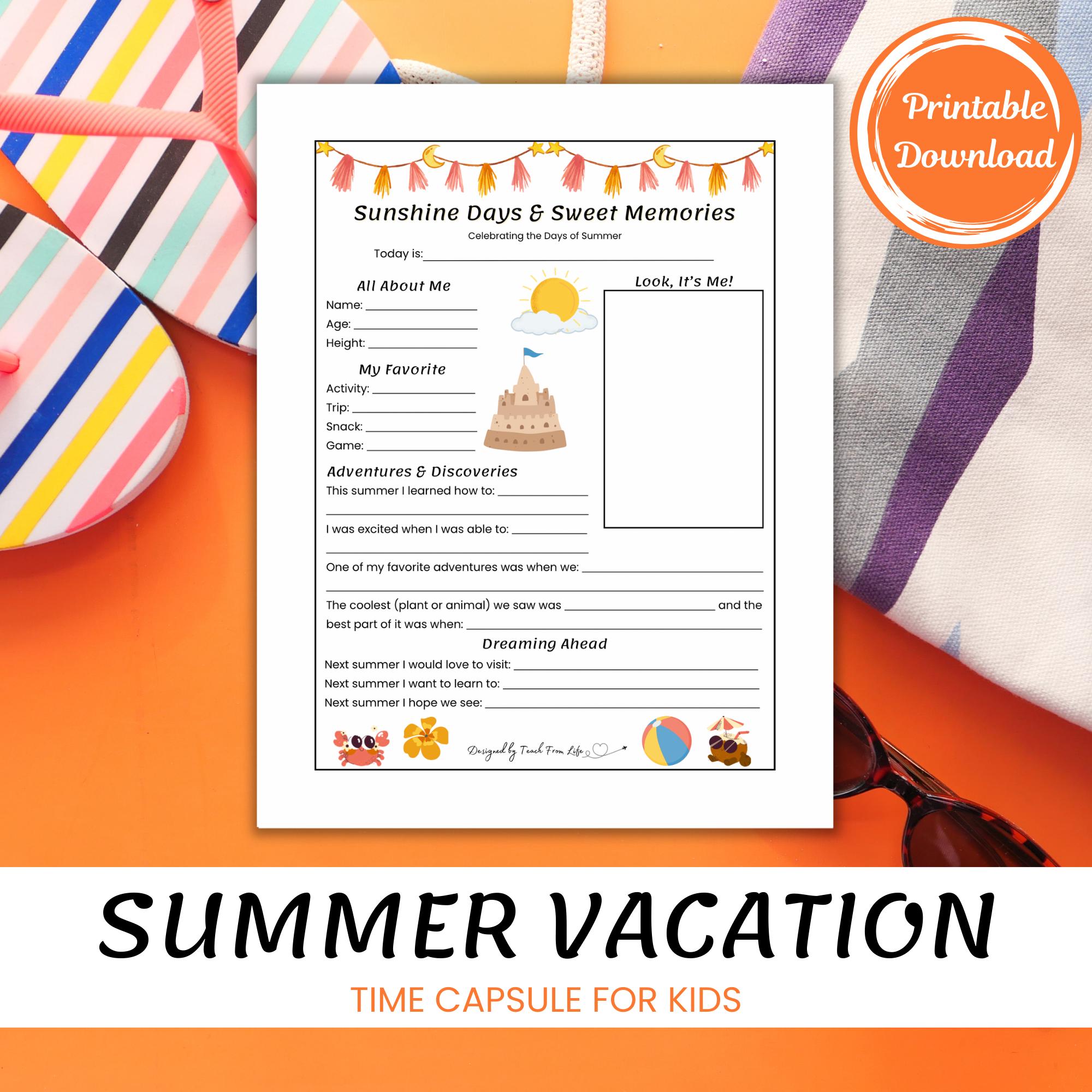 Summer Vacation All About Me Time Capsule Summer Vacation Memory Keeper All About Me for Kids ...