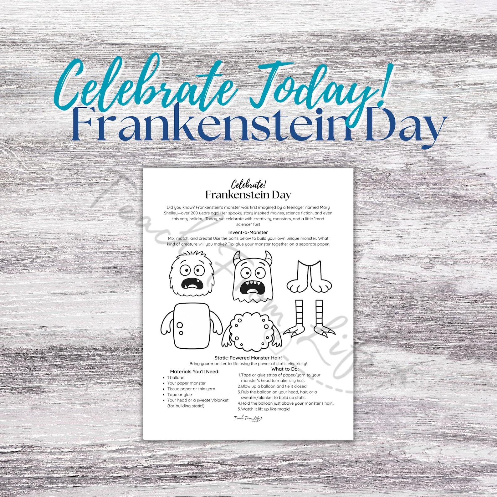 Frankenstein Day Printable: Monster Mix-up STEM Activity (digital ...