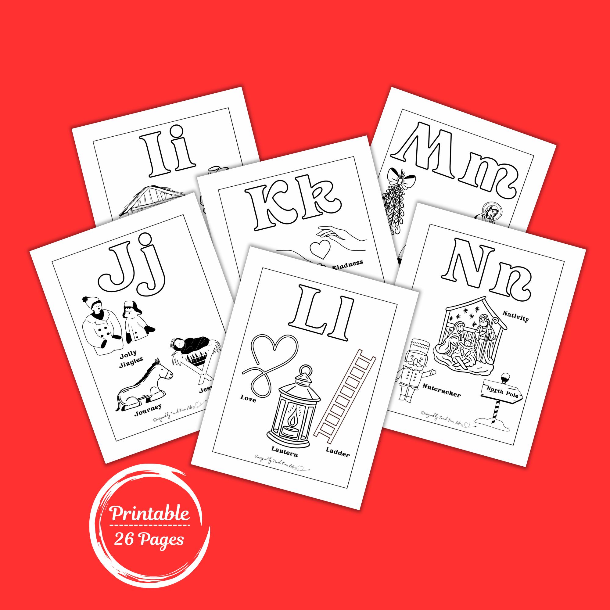 Christmas Alphabet Coloring Pages: Festive ABC Printable (PDF) - Etsy