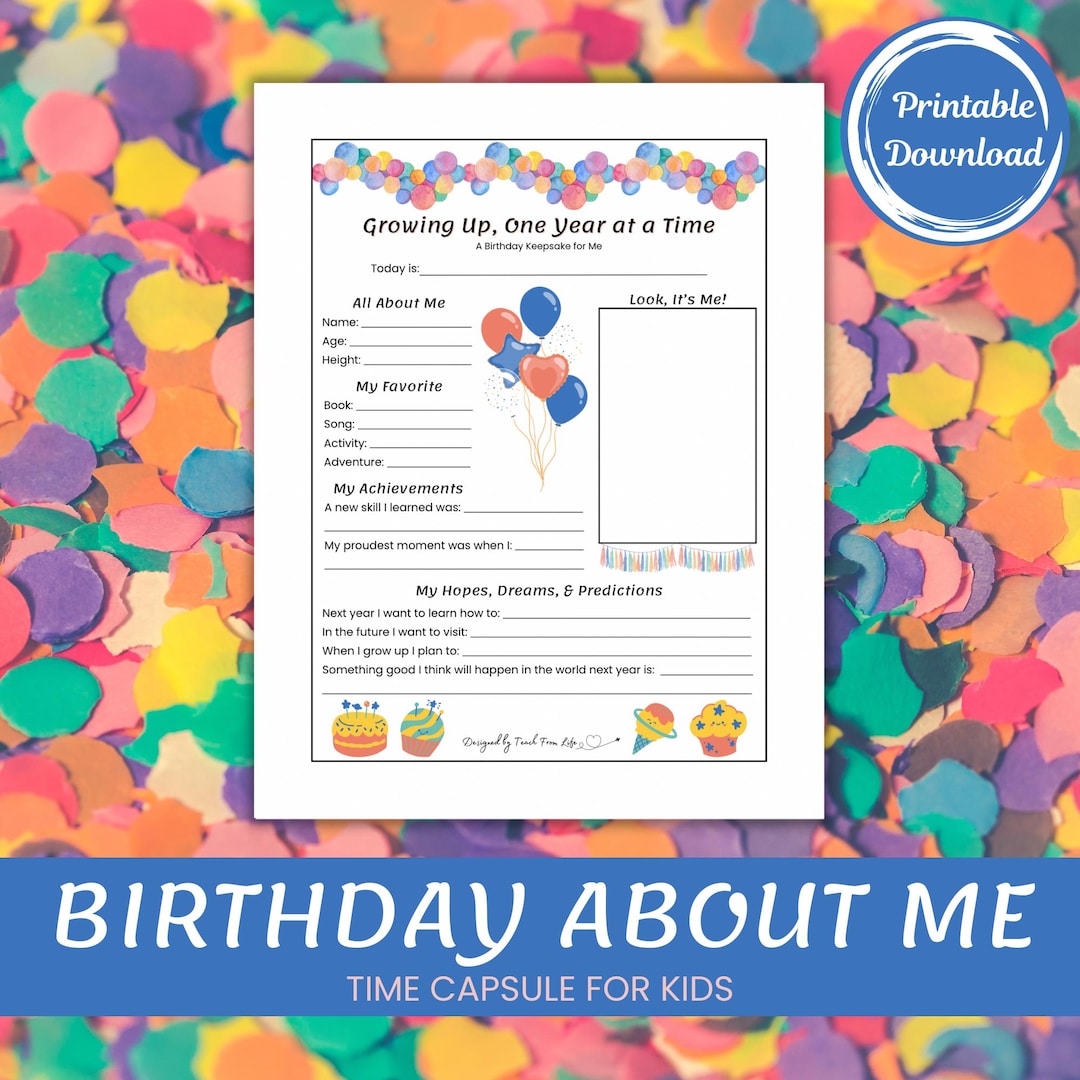 Birthday All About Me Time Capsule | Birthday Printable for Kids | All ...