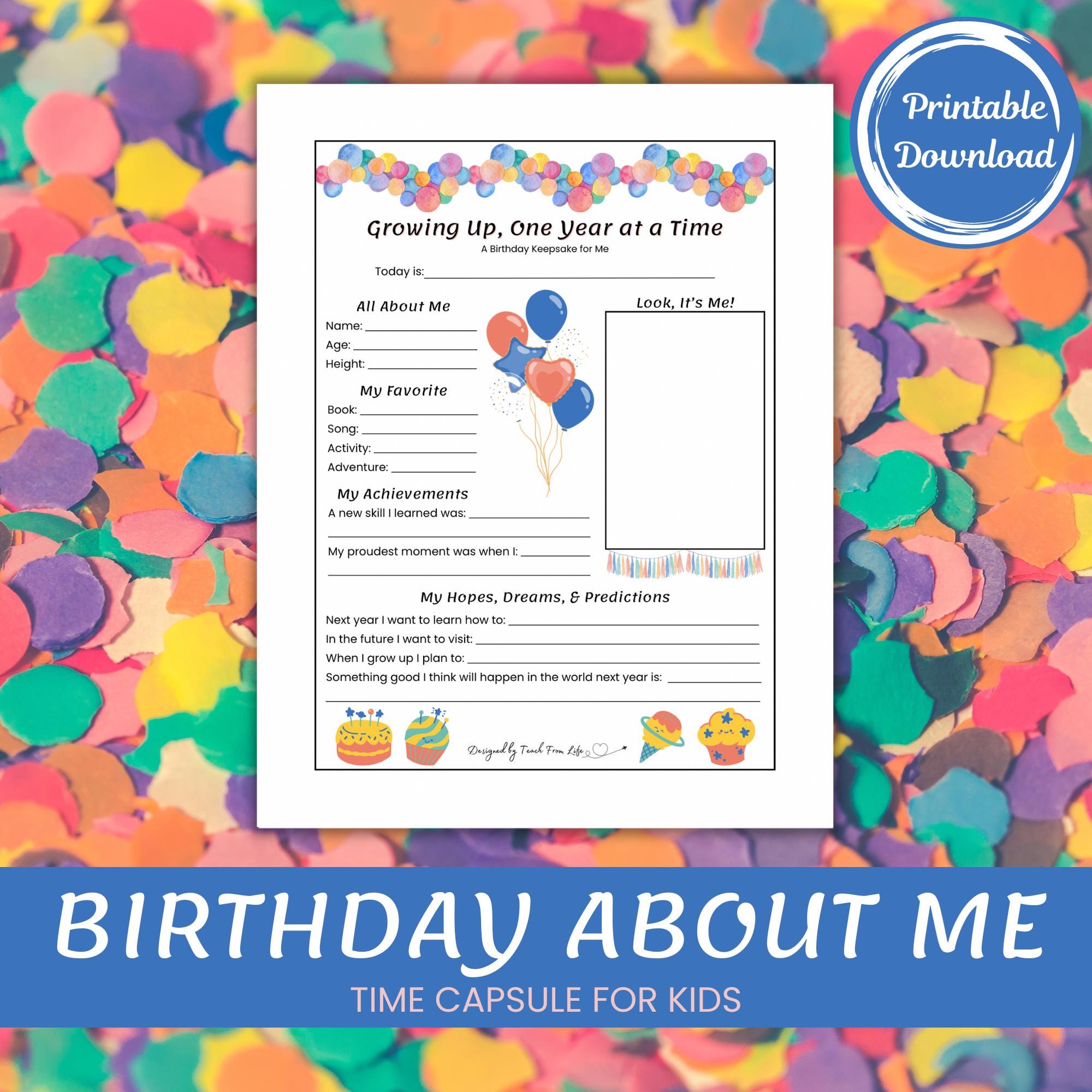 Birthday All About Me Time Capsule | Birthday Printable for Kids | All ...