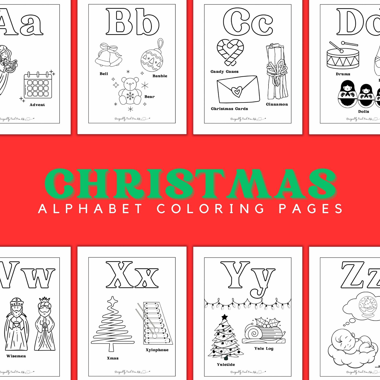 Christmas Alphabet Coloring Pages: Festive ABC Printable (PDF) - Etsy
