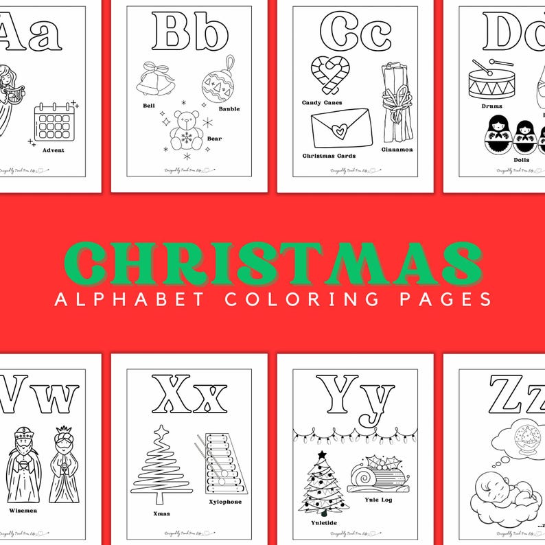 Christmas Alphabet Coloring Pages: Festive ABC Printable (PDF) - Etsy
