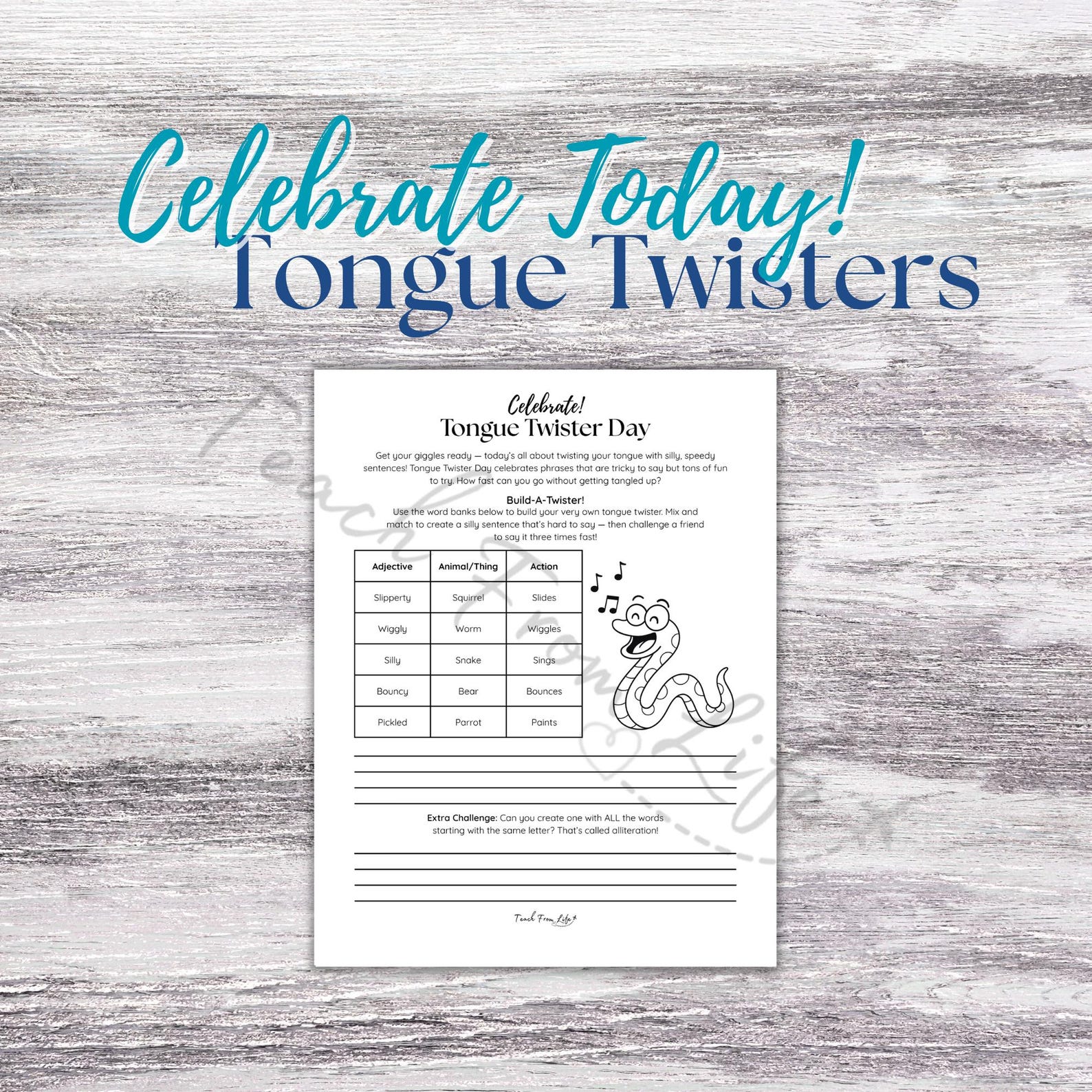 Tongue Twister Day Printable: Word Builder & Sentence Game (digital ...
