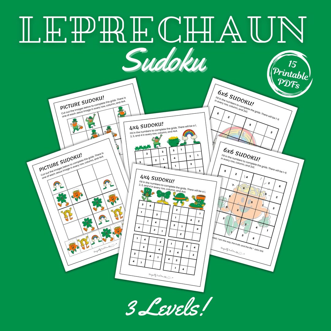 Leprechaun Sudoku Puzzle Pack for Kids – Picture, 4x4, and 6x6 Puzzles ...