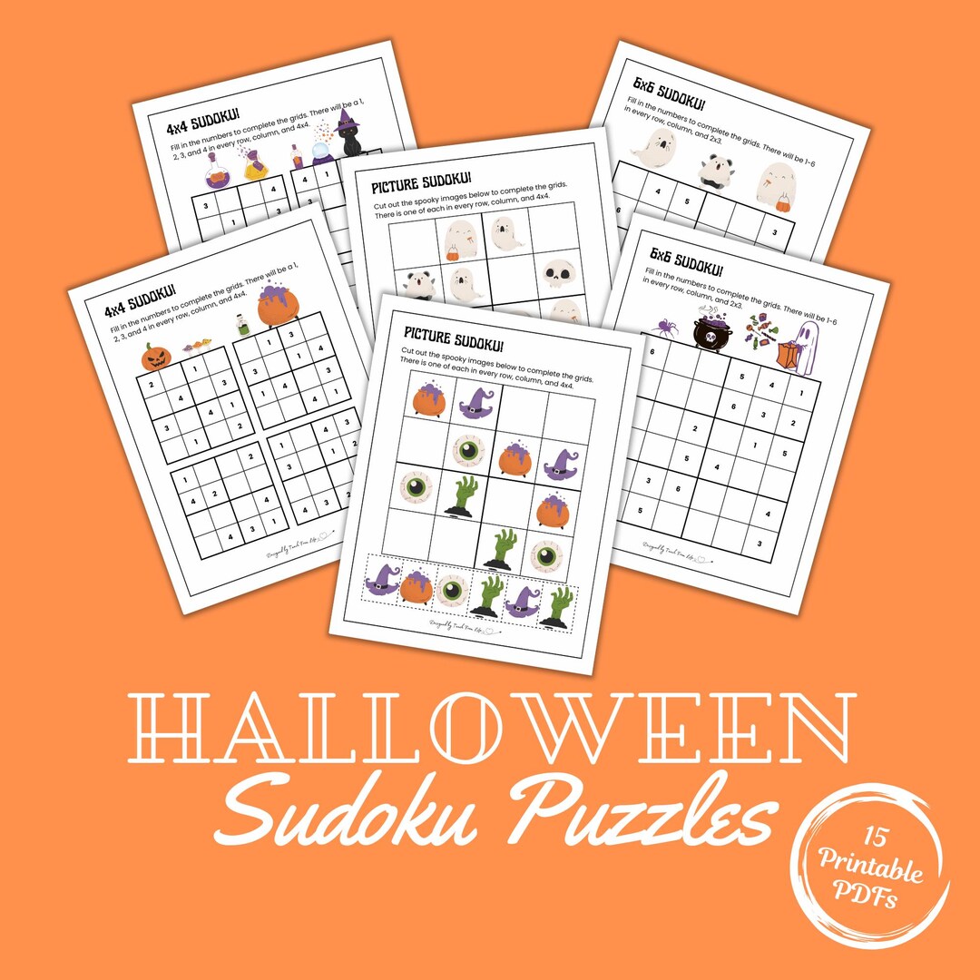 Halloween Sudoku Puzzle Pack for Kids – Fun Printable Set With Picture ...