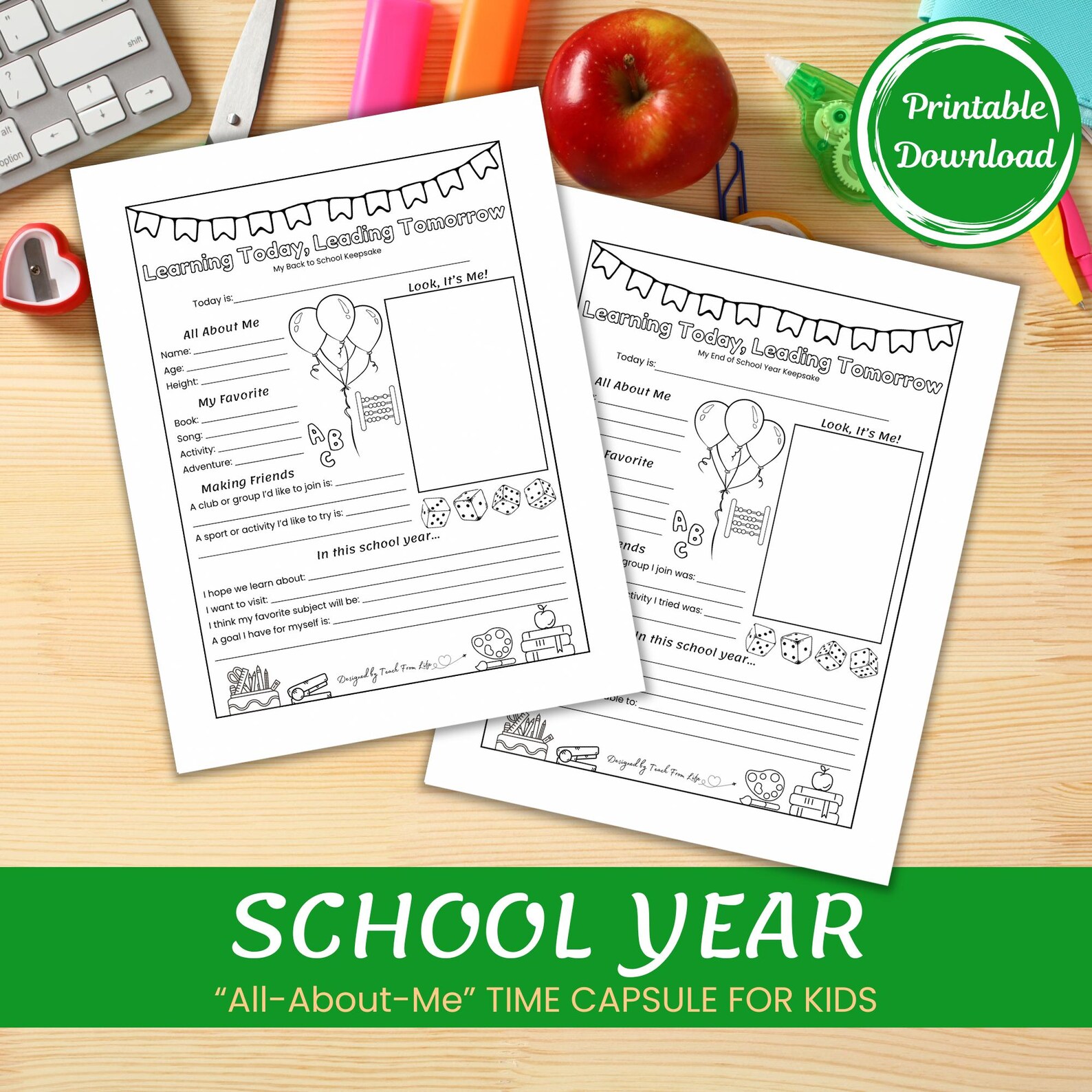 All About Me School Year Printable: Back to School Time Capsule (PDF ...
