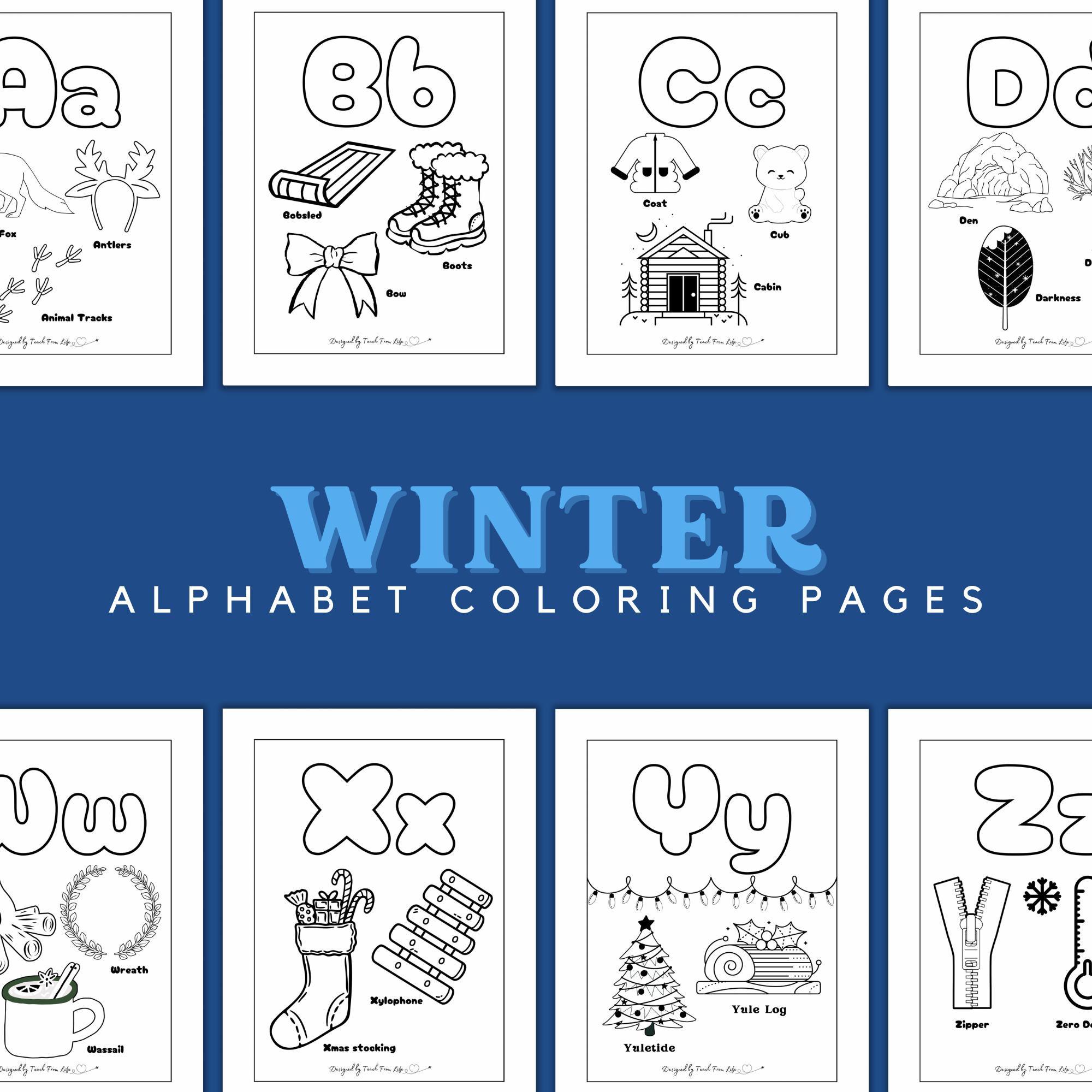 Winter Alphabet Coloring Pages: ABC Printable (PDF Download) - Etsy