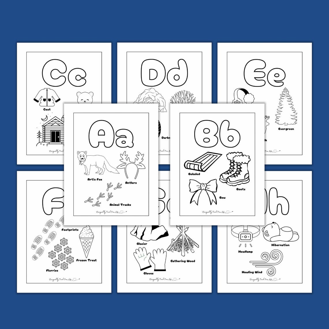 Winter Alphabet Coloring Pages: ABC Printable (PDF Download) - Etsy