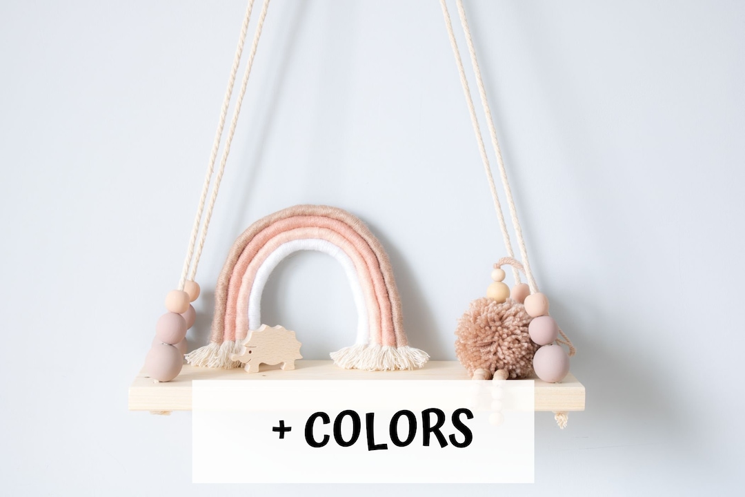 Nursery Shelves, Hanging Shelves, Wooden Shelves, Swing Shelf, Rope ...