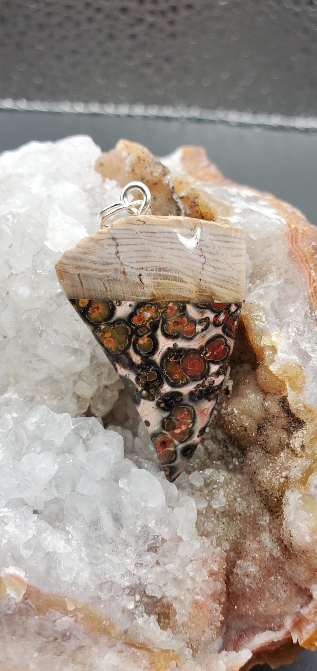 Petrified Wood and Leopard Skin Jasper Double-sided Intarsia Pendant - Etsy