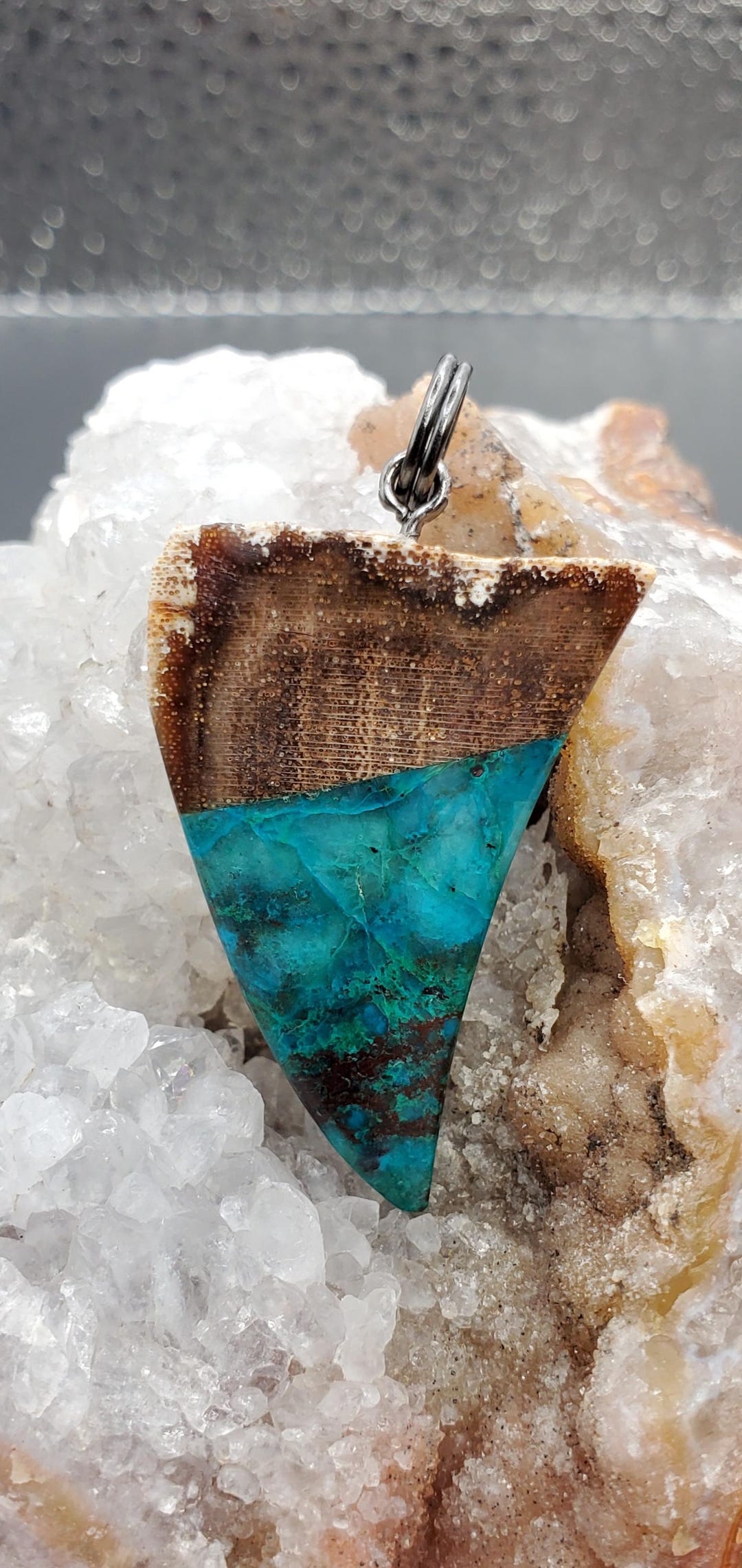 Petrified Wood and Chrysocolla Double-sided Intarsia Pendant - Etsy