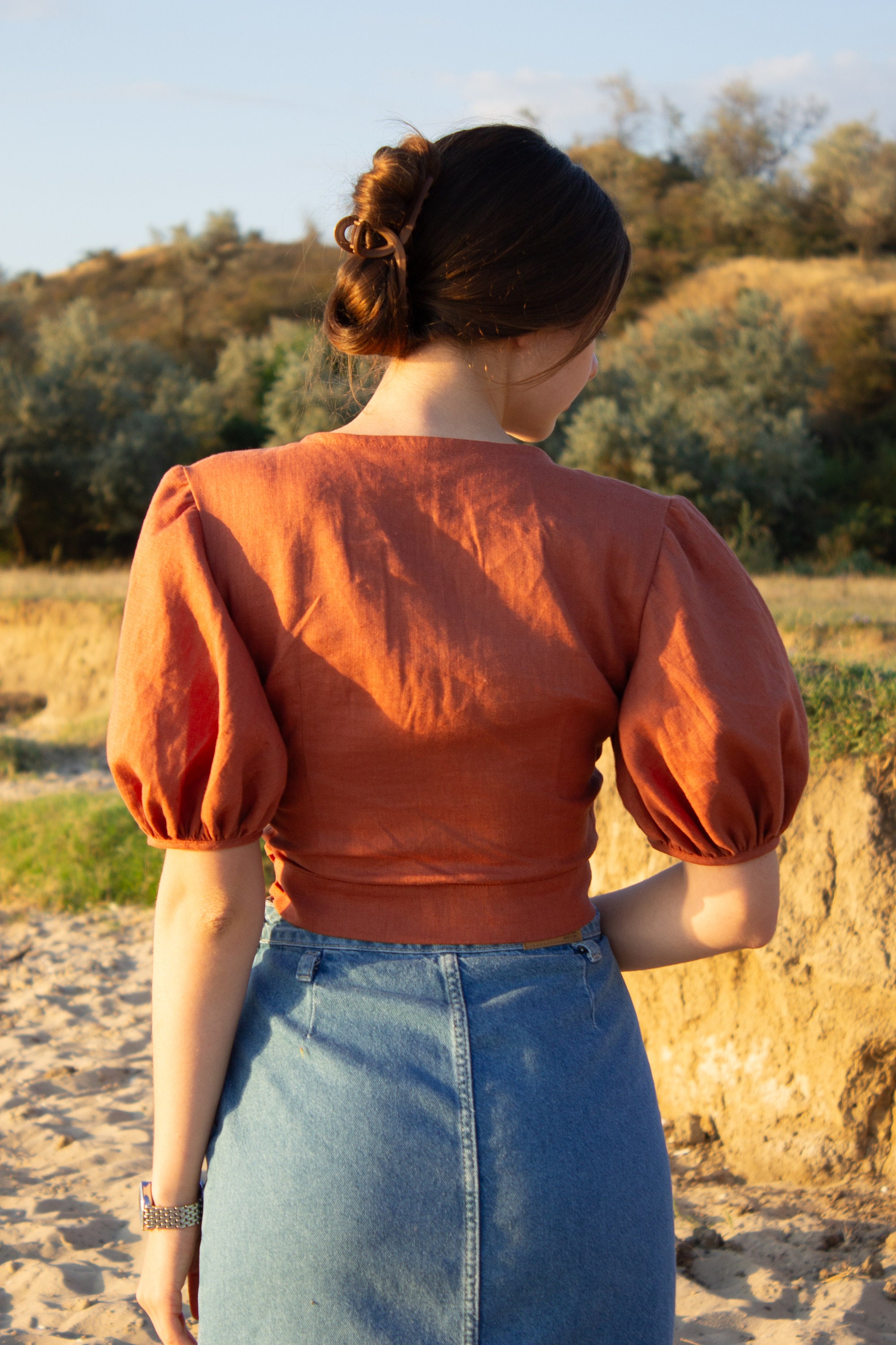 Linen Blouse, Peasant Blouse, Linen Wrap Top for Women, Renaissance ...