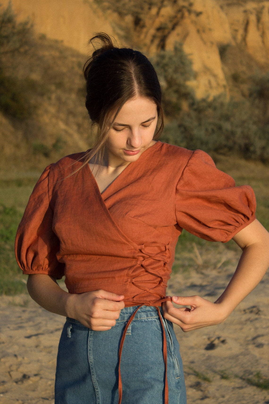 Linen Blouse, Peasant Blouse, Linen Wrap Top for Women, Renaissance ...