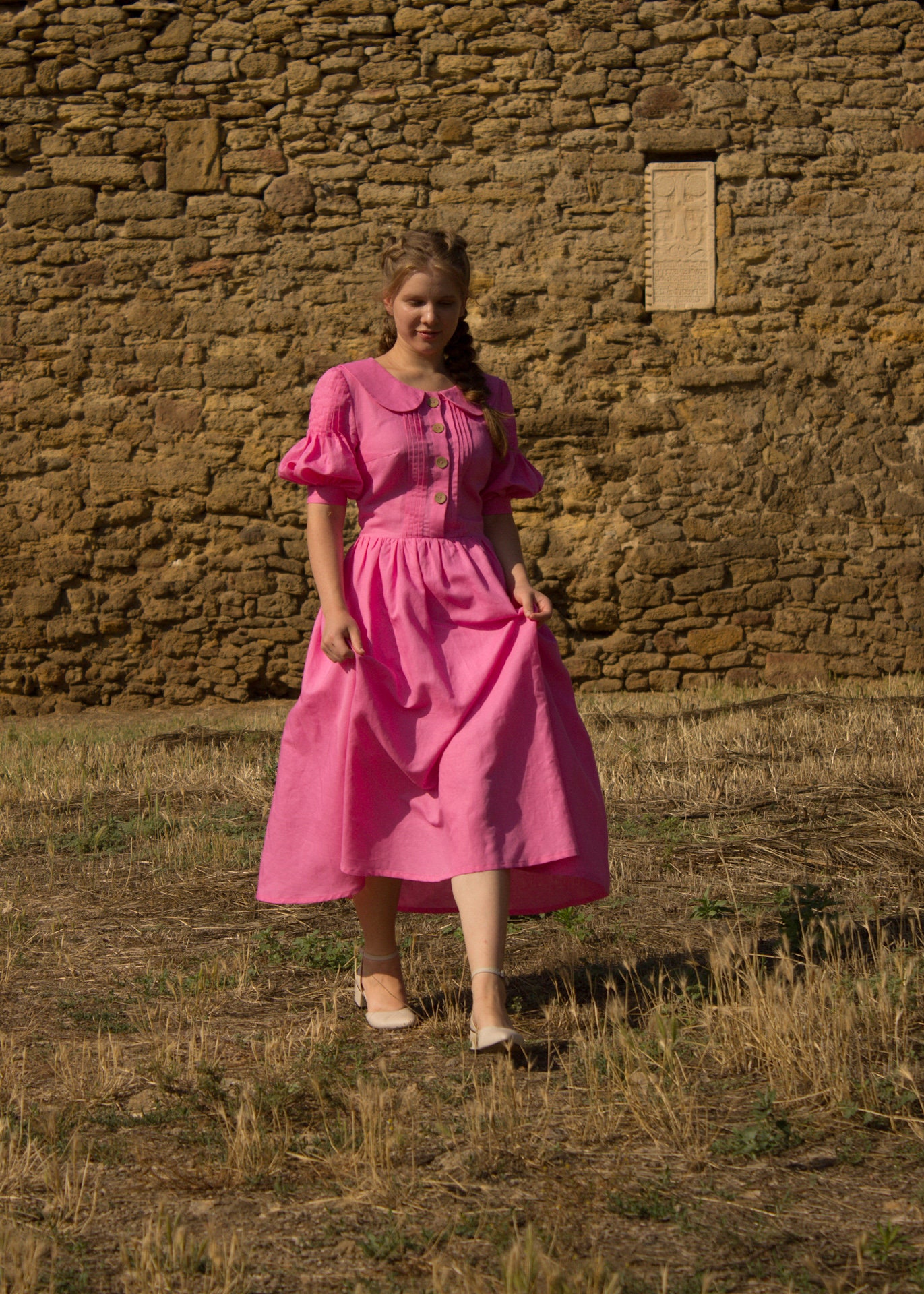 Pink Linen Dress Midi Women, Petite Hot Pink Dress, Midi Summer Dress ...