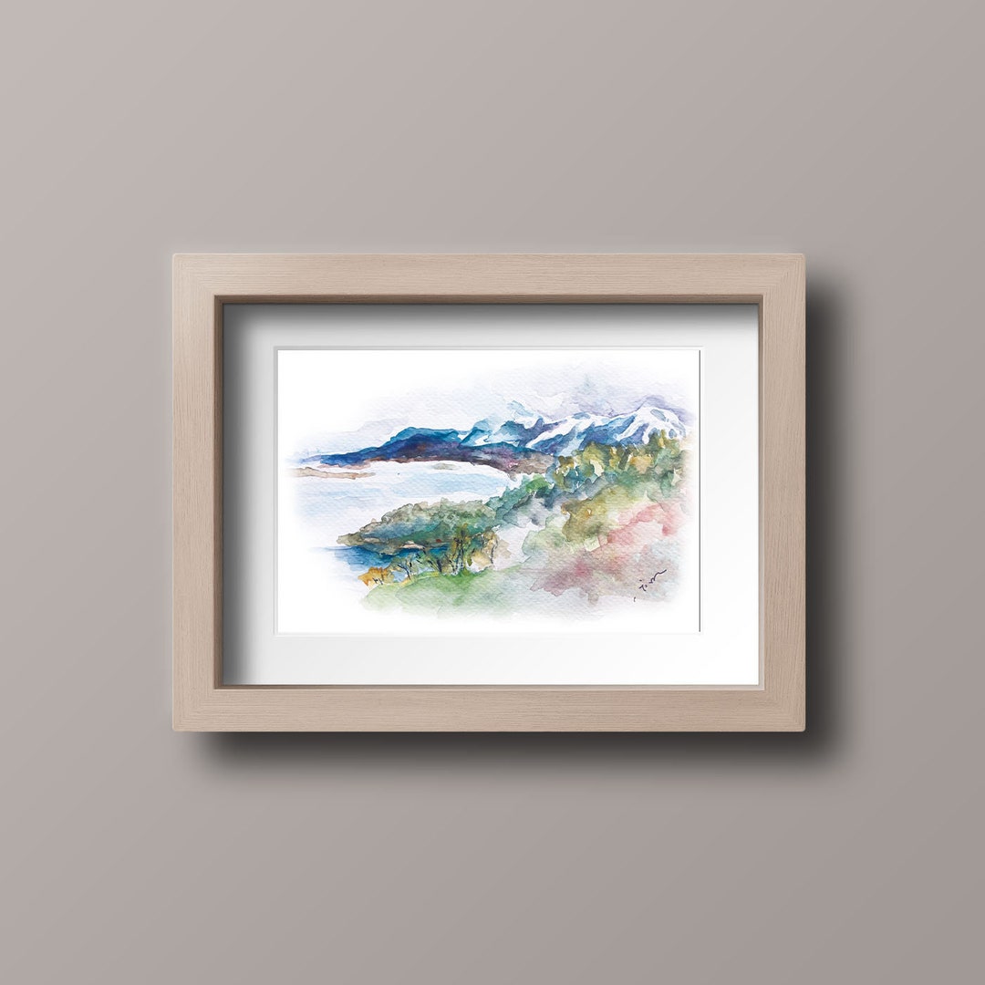 Tasmania Watercolor Landscape Art Print | Great Lake/ Australia ...