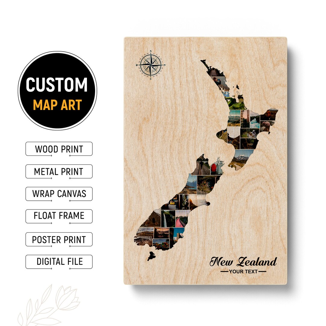 New Zealand Map Art New Zealand Photo Collage New Zealand Wall - Etsy