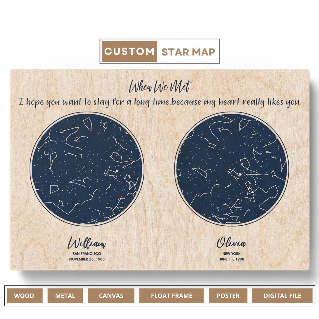 2 Star Map Night Sky Map Couple Star Map Gifts for Her Under 20 25th ...