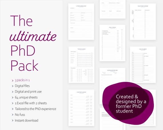 Ultimate Phd Pack: 64 Unique PDF Pages 2 Excel Sheets to - Etsy UK