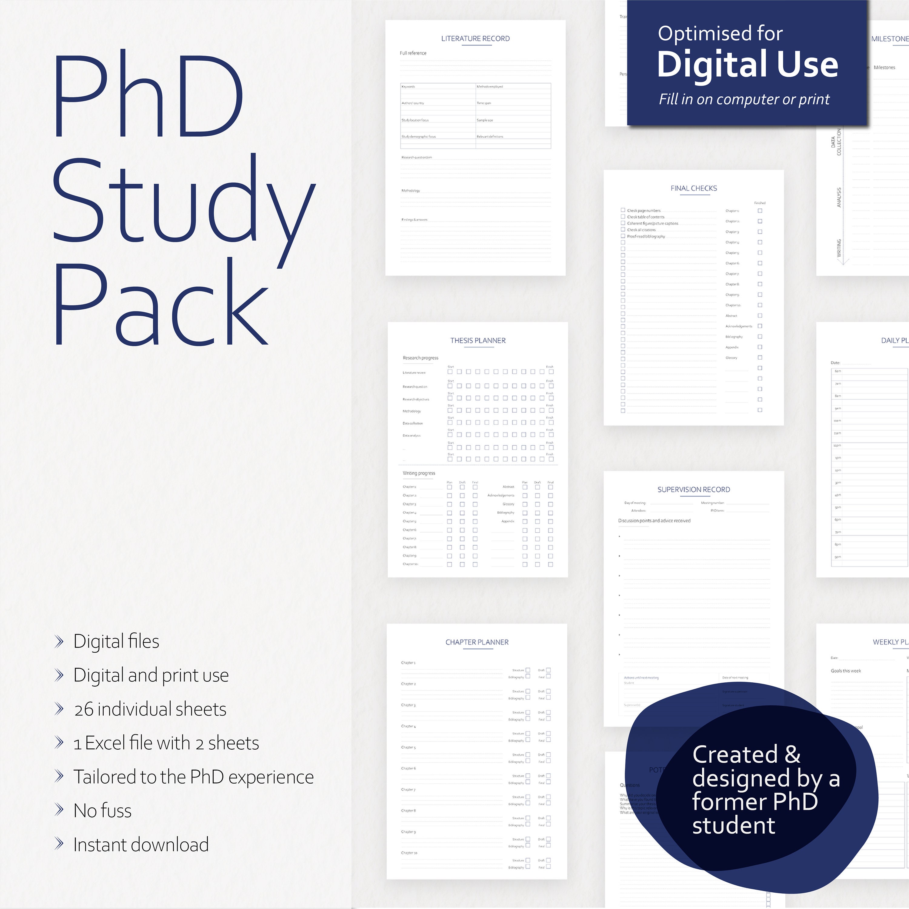 Phd Study Pack: 27 Pdfs + 2 Excel Sheets to Plan Your Graduate Thesis ...