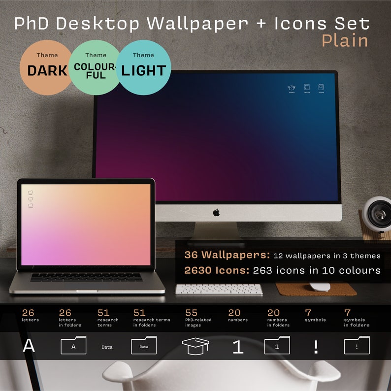 Phd Desktop Wallpaper + Icon Set | Gradient | Light, Dark, Colourful ...