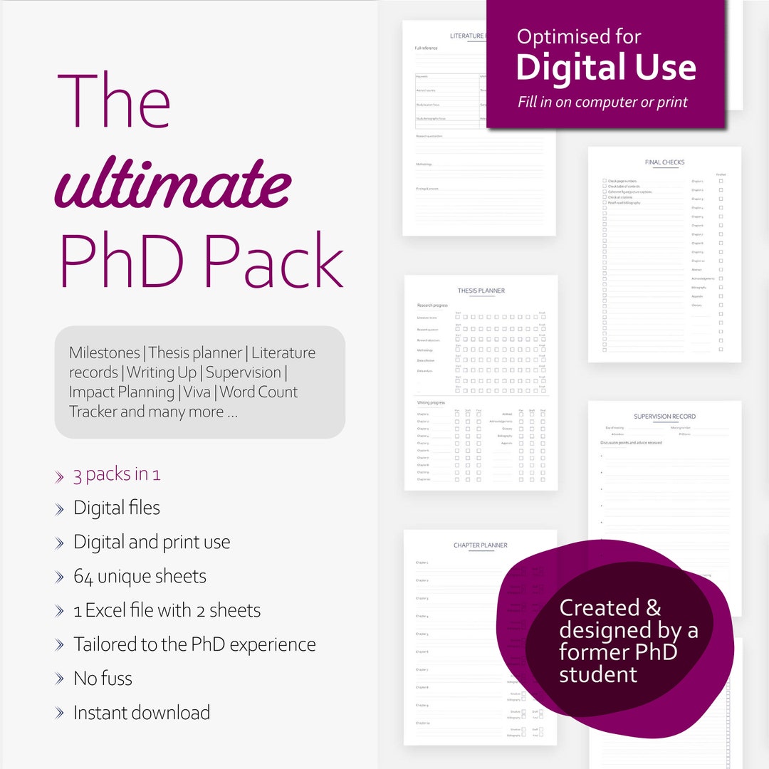 Ultimate Phd Planner Pack: 64 Unique PDF Pages + 2 Excel Sheets to Plan ...