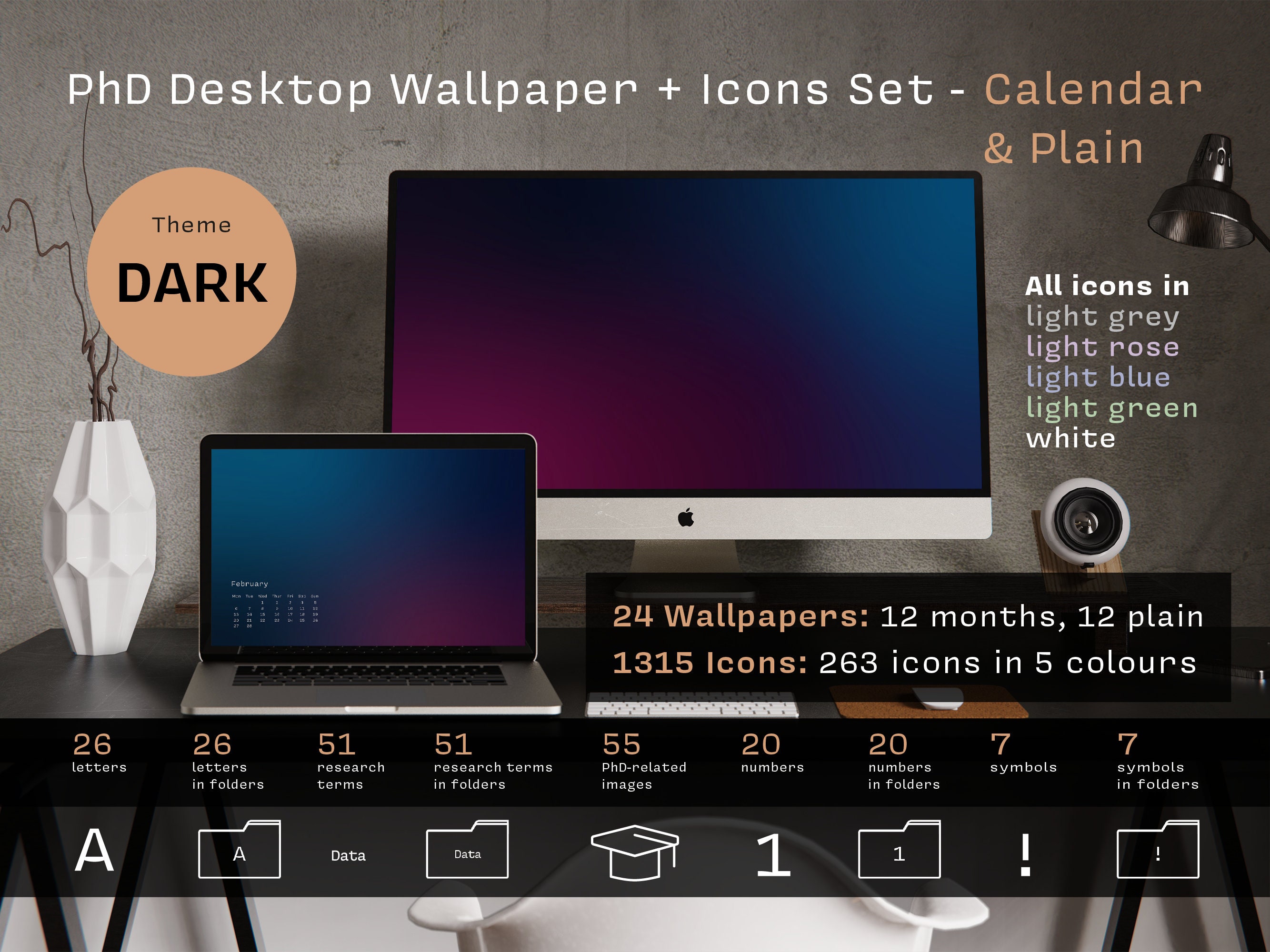 Phd Desktop Wallpaper Icon Set Calendar Plain Dark Theme 24 Gradient ...