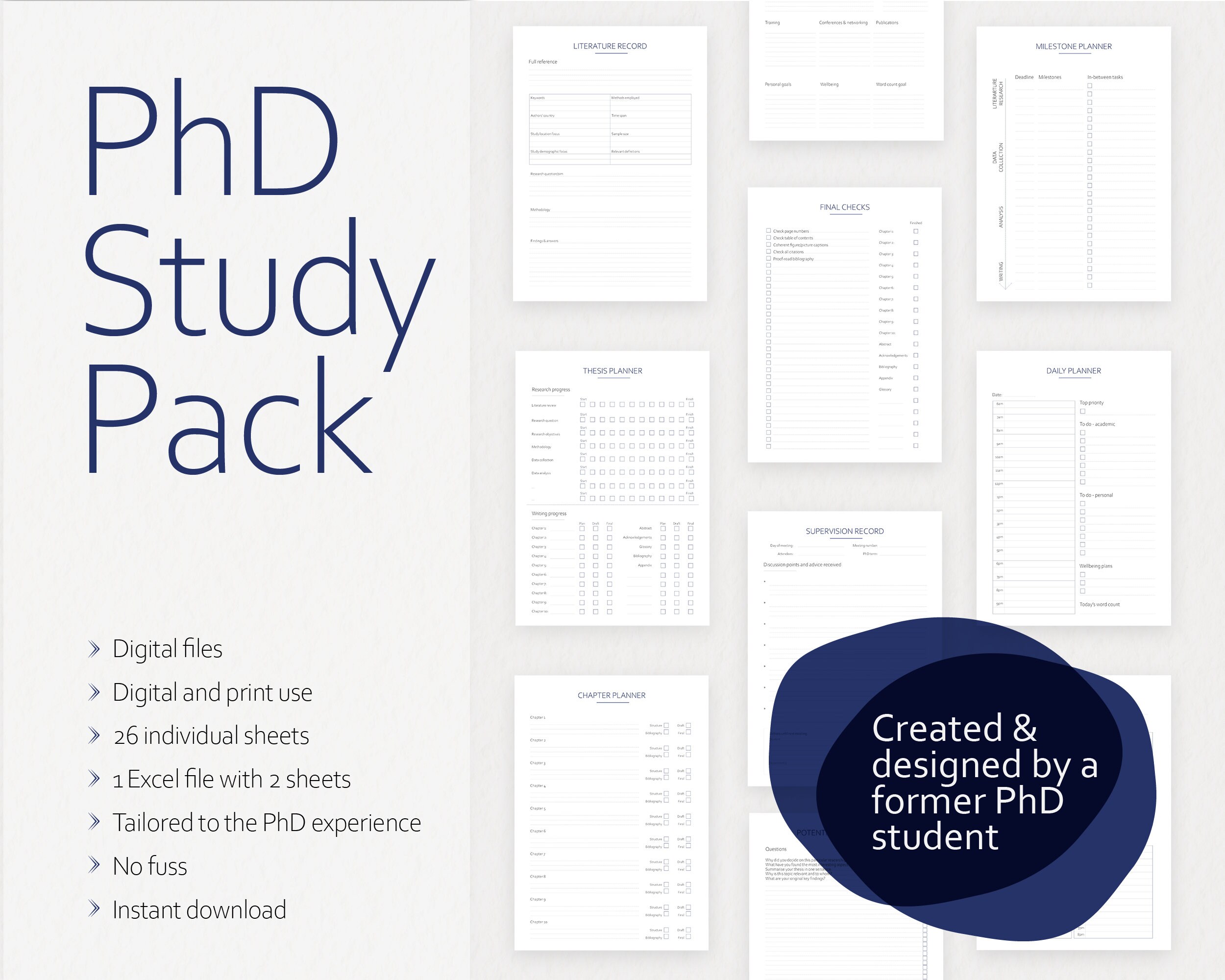 Phd Study Pack: 27 Pdfs 2 Excel Sheets to Plan Your Graduate | Etsy