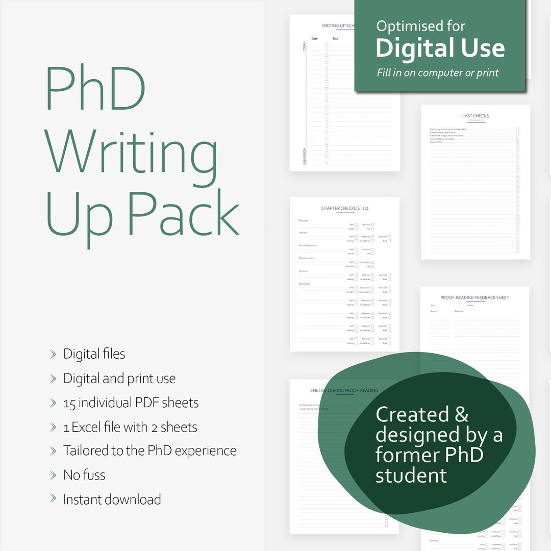 Phd Writing up Pack: 15 Pdfs + 2 Excel Sheets to Plan the Final Months ...