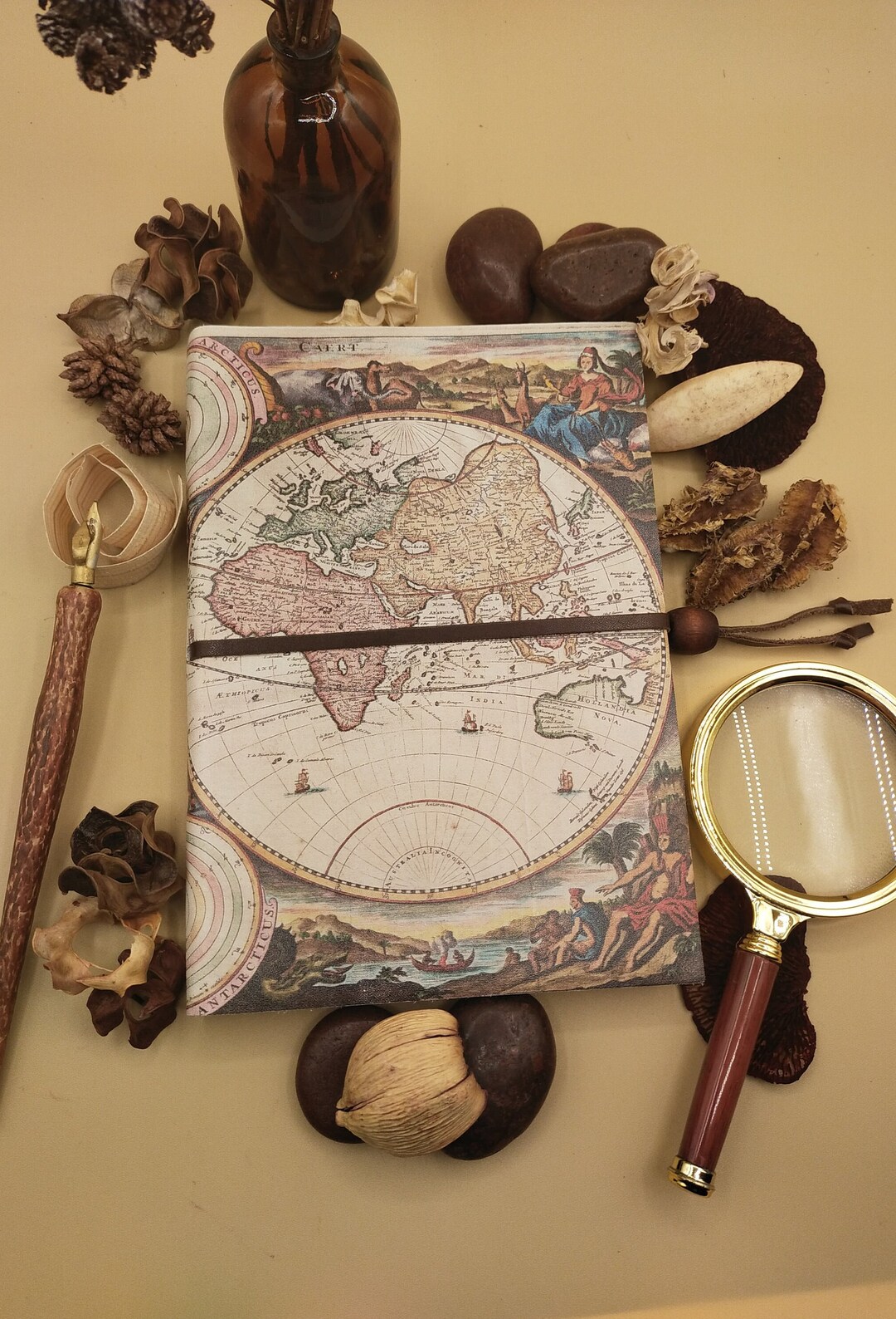 Hand-printed Leather Notebook, World Map - Etsy