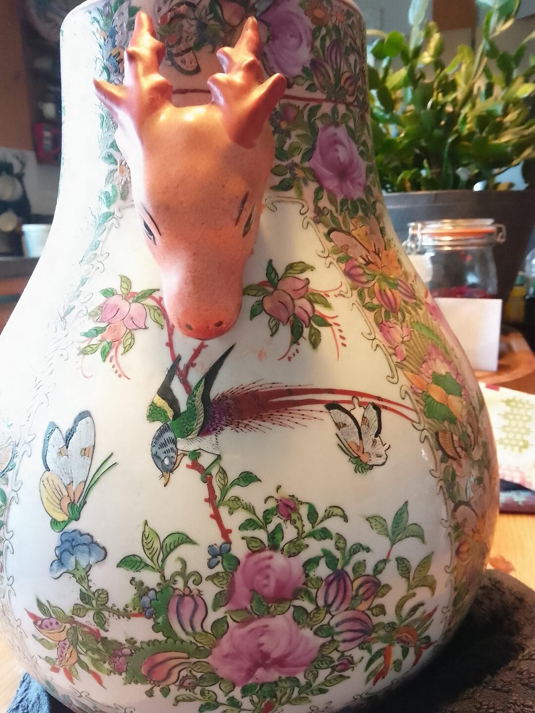 Large Chinese Famille Rose Goat Handled Signed Vase - Etsy