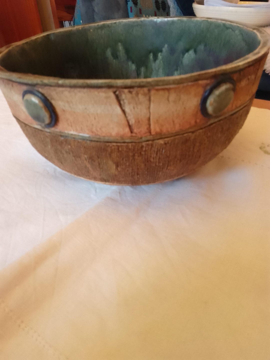 Beautiful Slab Work Pottery Bowl With Applied Cabochons - Etsy